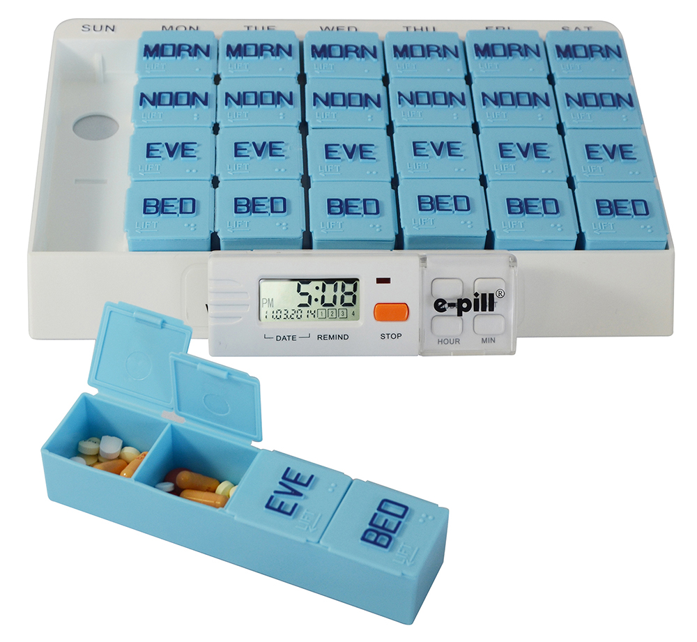 4 Times a Day x 7 Day Large Weekly Pill Organizer - with Reminder