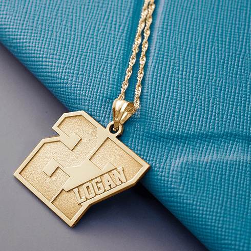 2-Digit Sports Number and Name Pendant GOLD or SILVER