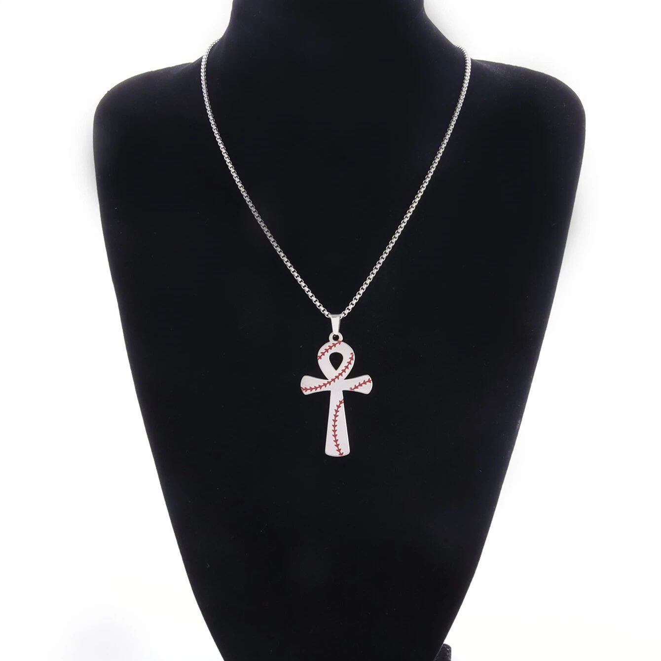 Baseball Ankh Cross Necklace - Silver LESS THAN 6 LEFT!