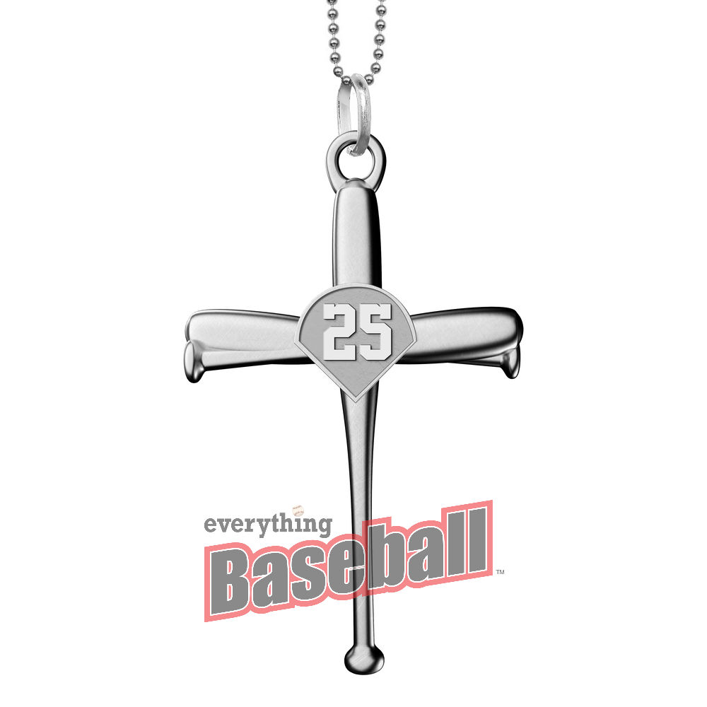 Baseball Bat Cross with Number Stainless Steel Pendant GOLD or SILVER