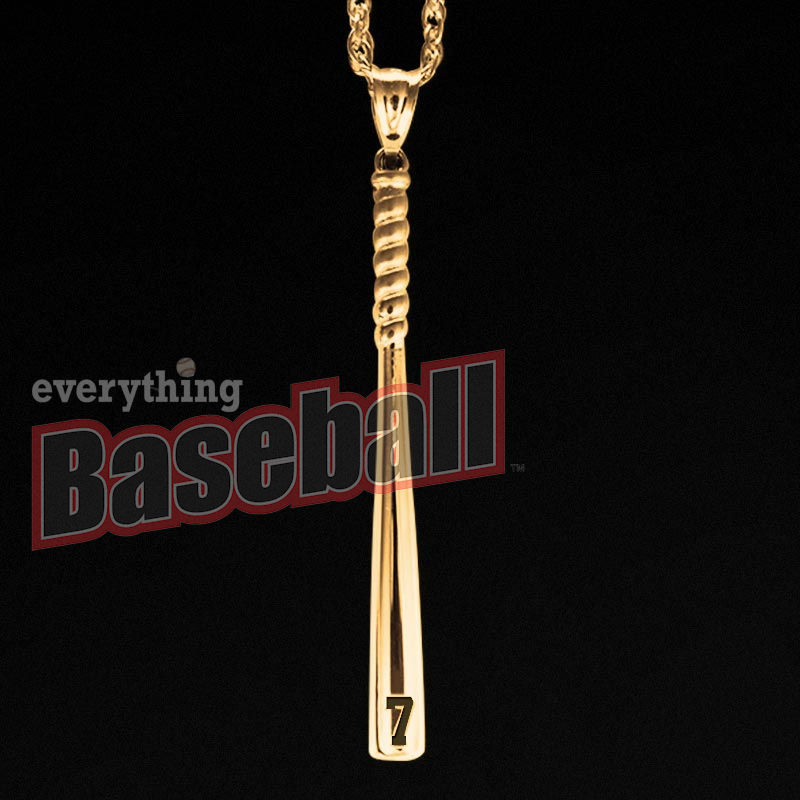 Baseball Bat Pendant with Number and 18" Chain GOLD or SILVER