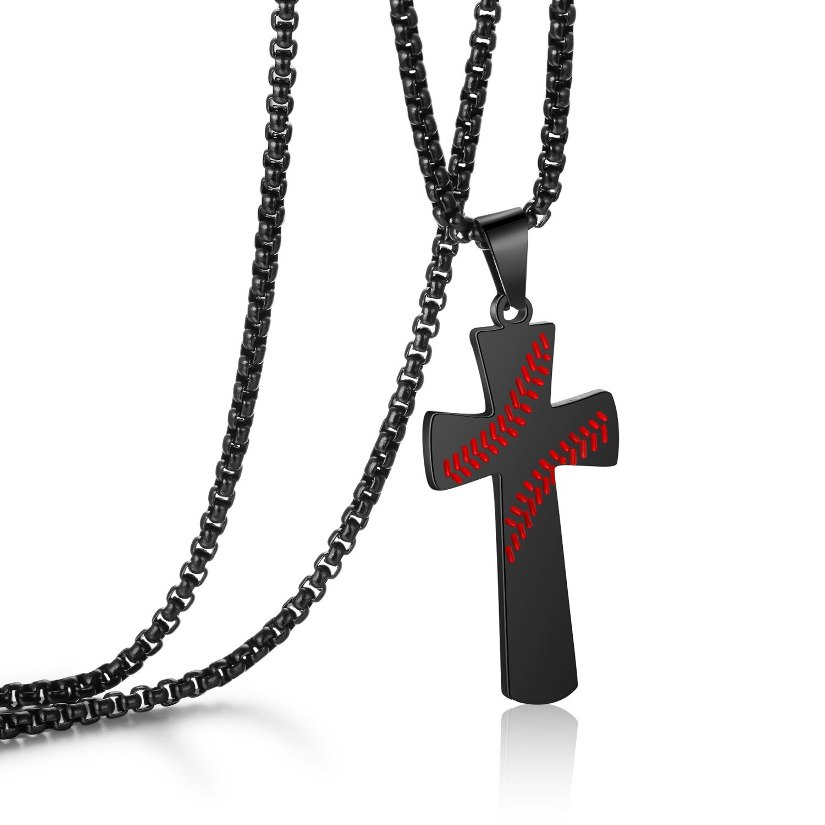 Baseball Cross Necklace - Black LESS THAN 10 LEFT!