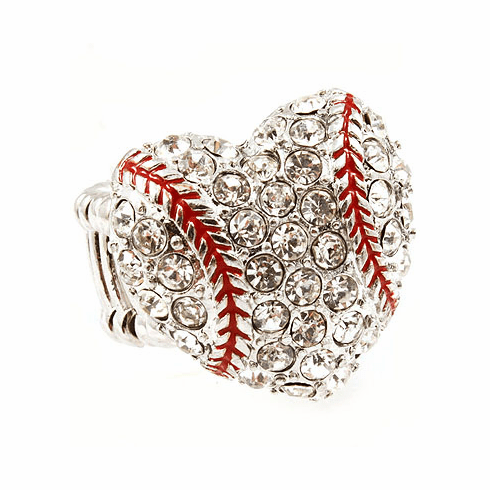 Baseball Crystal Heart Stretchy Ring