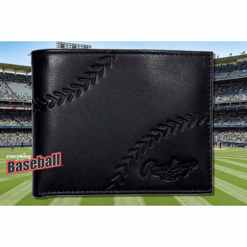 Baseball Embossed Black Leather Bifold Wallet by Rawlings