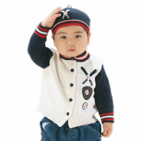 Baseball Knit Kids Cardigan Sweater
