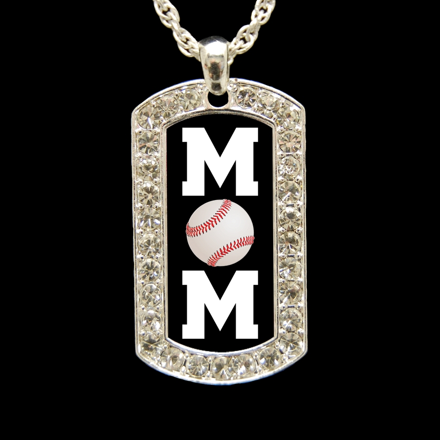 Baseball Mom Crystal Dog Tag 18" Necklace