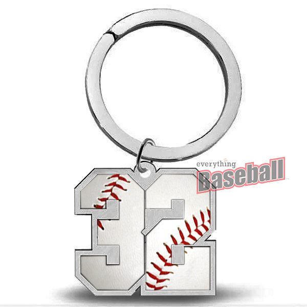 Sports Number Pendant Silver Key Chain Baseball Football or Basketball