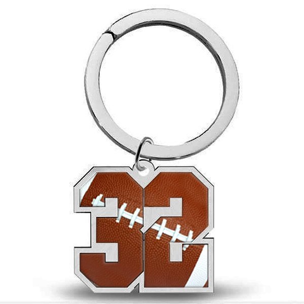 Sports Number Pendant Silver Key Chain Baseball Football or Basketball