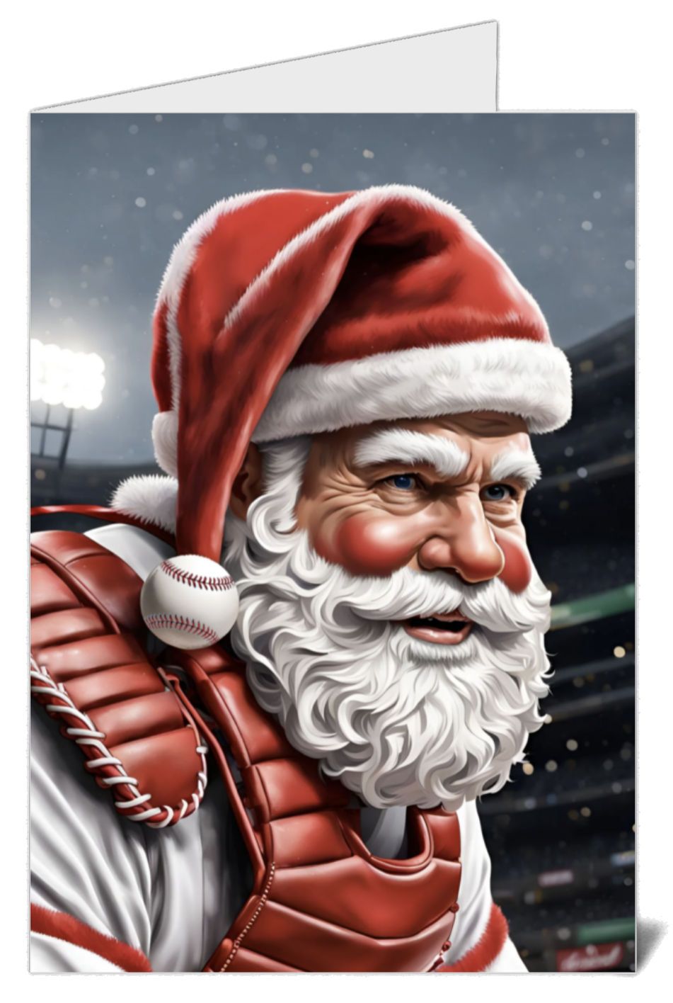 Personalized Baseball Catcher Santa Claus Christmas Cards