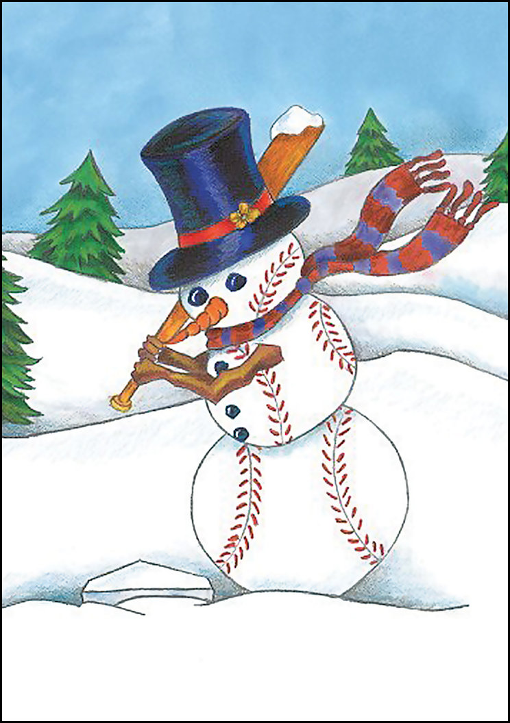 Personalized Baseball Top Hat Snowman Batting Holiday Cards