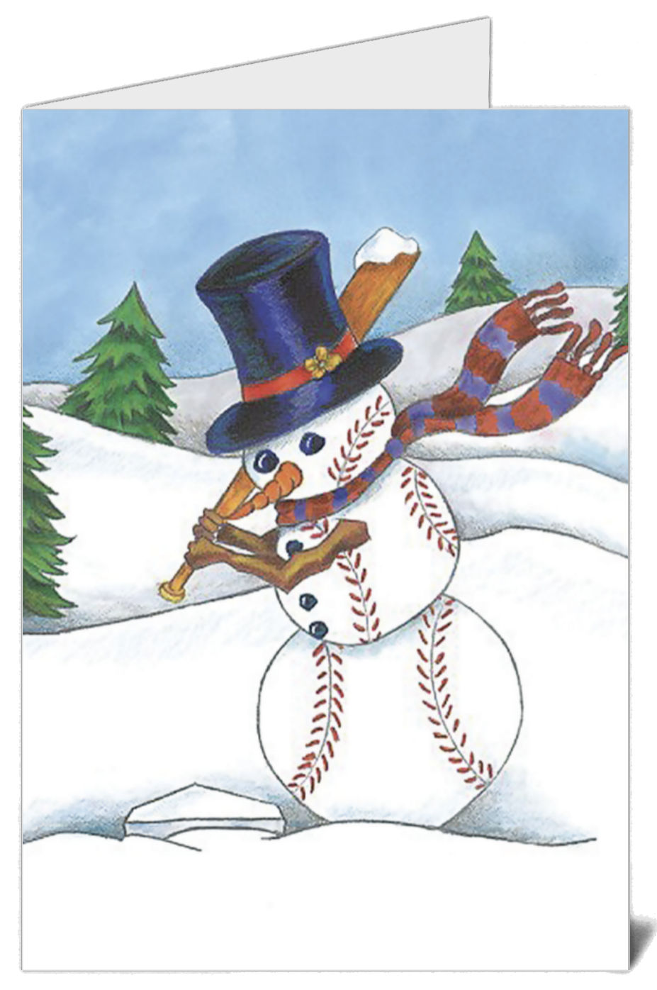 Personalized Baseball Top Hat Snowman Batting Holiday Cards