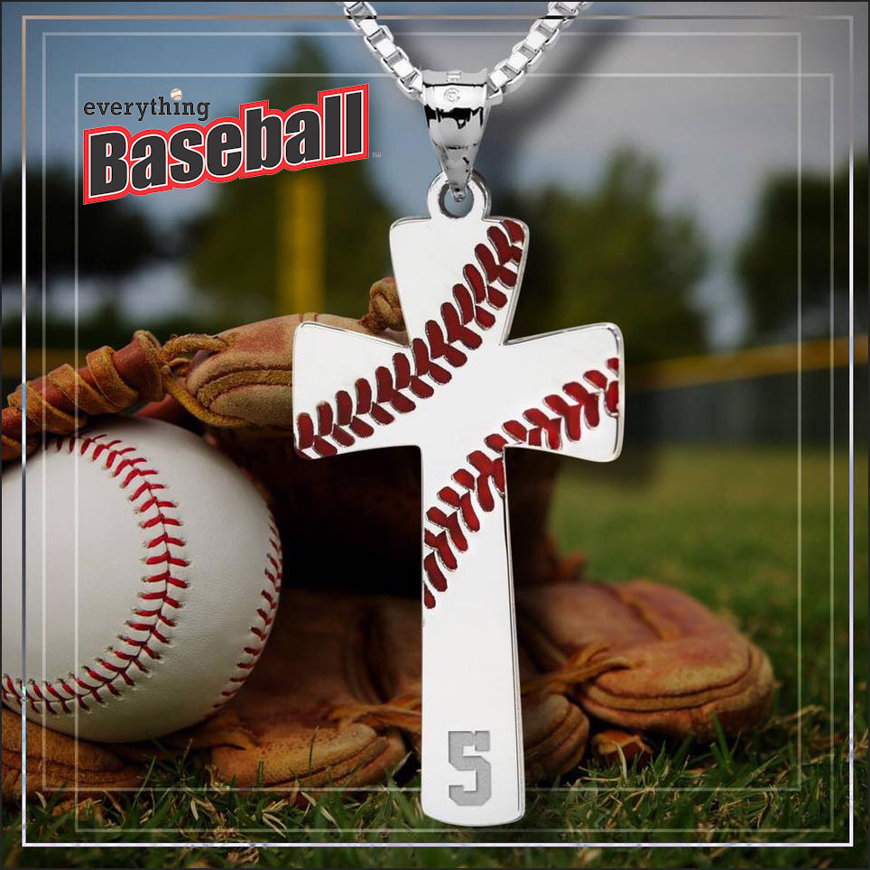 Baseball Stitch Cross with Number Stainless Steel Pendant