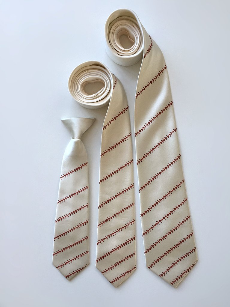 White Baseball Stitch Ties Neckties Bow Ties Silk
