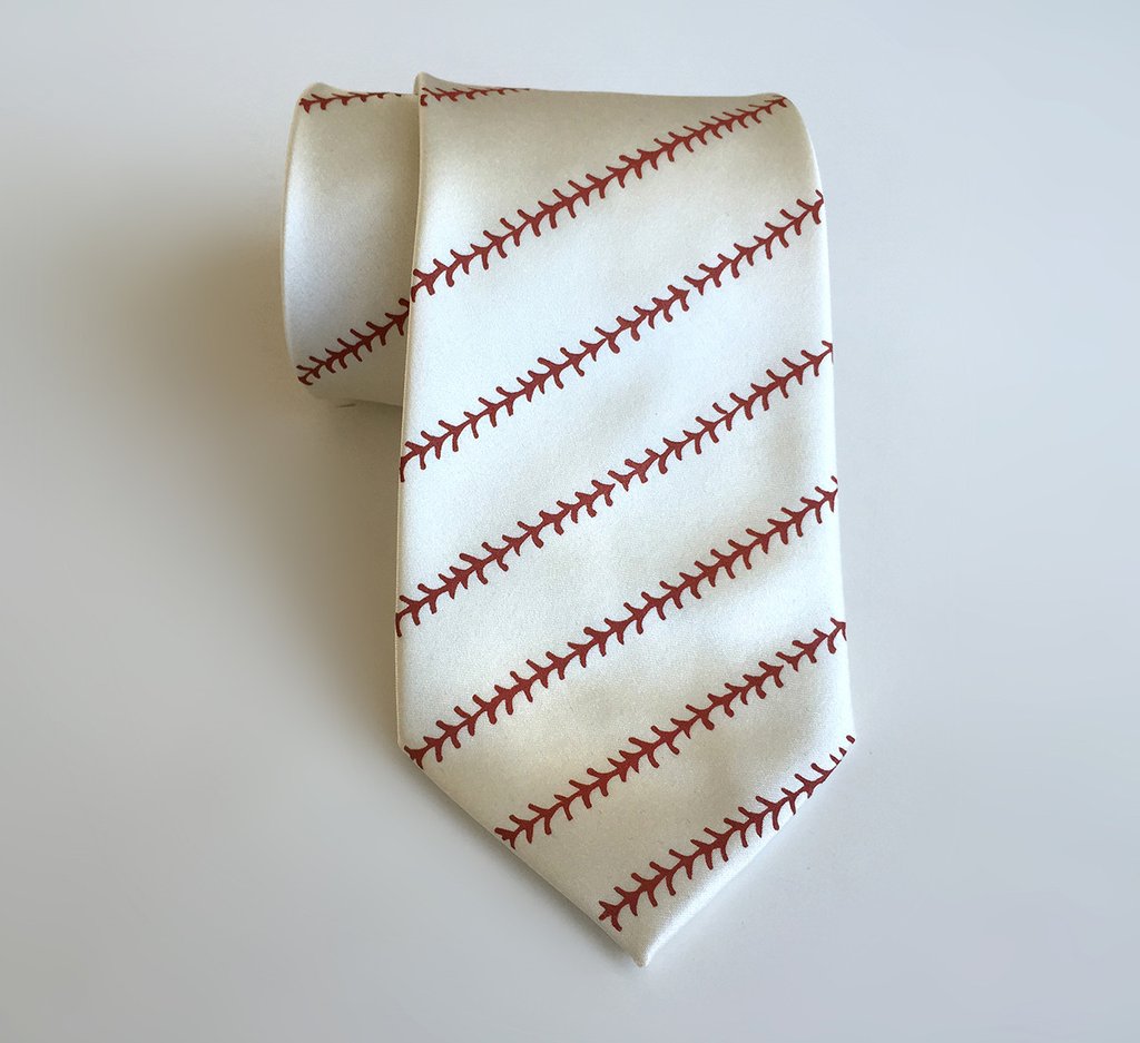 White Baseball Stitch Ties Neckties Bow Ties Silk
