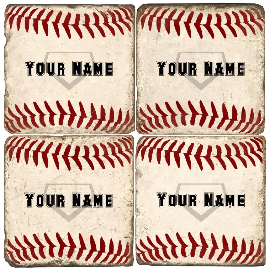 Set of 4 Personalized Baseball Stone Coasters