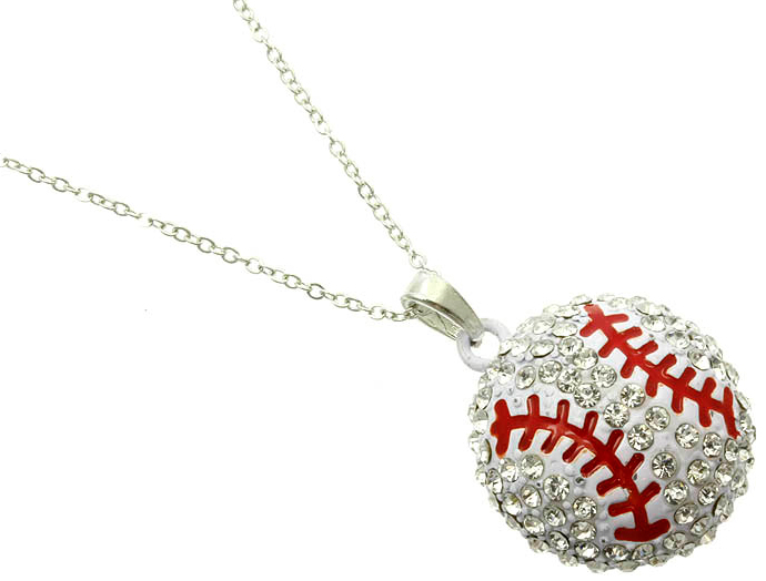 Crystal Baseball with Red Stitches 18" Necklace