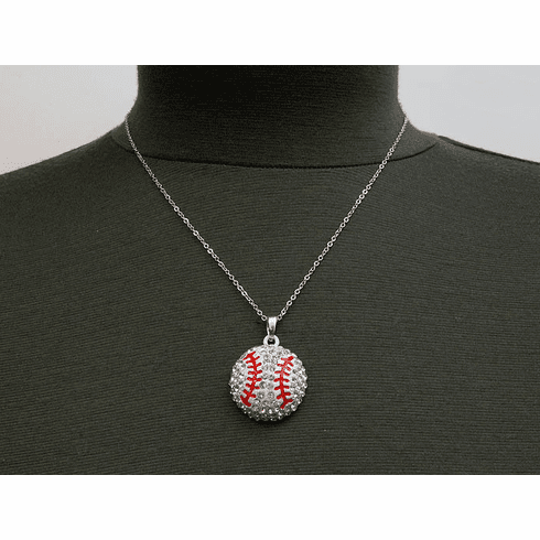 Crystal Baseball with Red Stitches 18" Necklace
