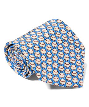 Lots of Baseballs Silk Necktie Blue Green Adult Tie Men's