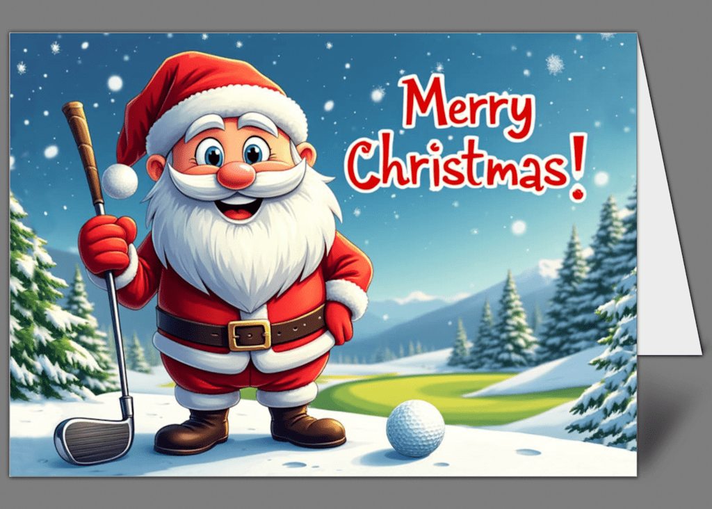 Personalized Santa Claus Golfing Christmas Cards