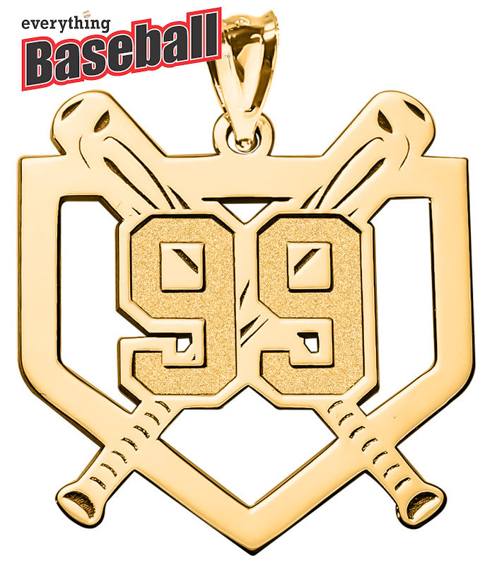 Home Plate Crossed Bats Baseball Number Pendant GOLD or SILVER