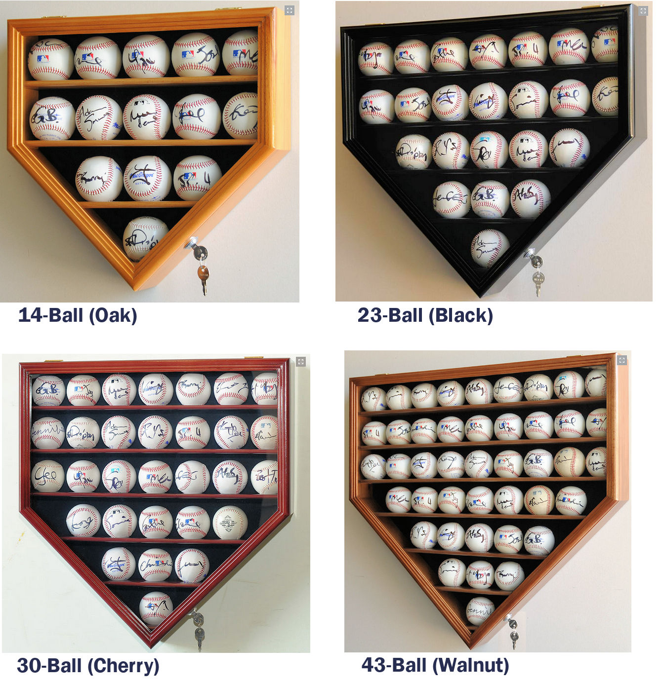 Home Plate Shaped Baseball Display Case Locking Cabinet Holders Rack w ...
