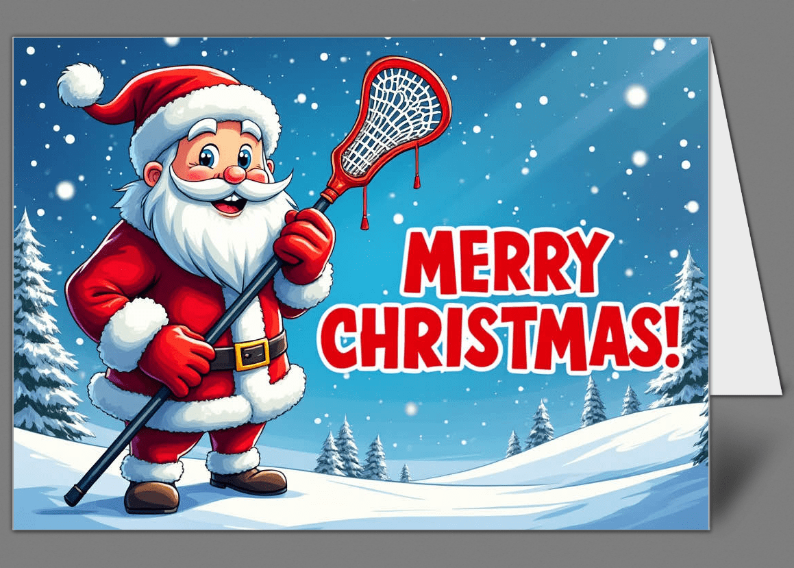 Personalized Santa Claus Lacrosse Player Christmas Cards