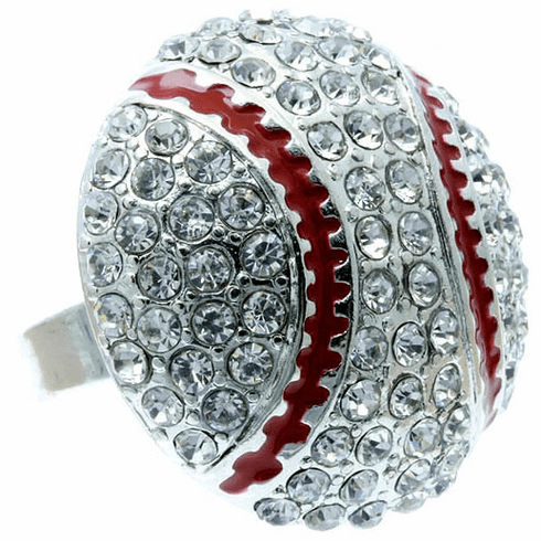 Large Crystal Baseball Adjustable Ring