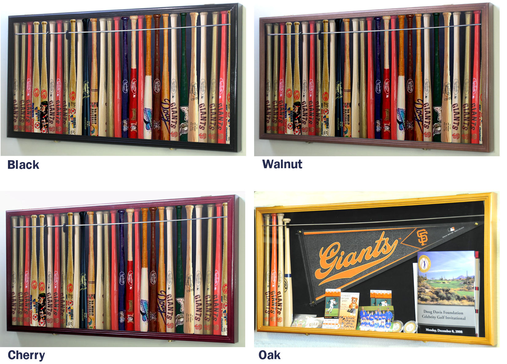 Mini 18" Baseball Bat Display Case Cabinet w/ UV Protection 4 WOOD COLORS!