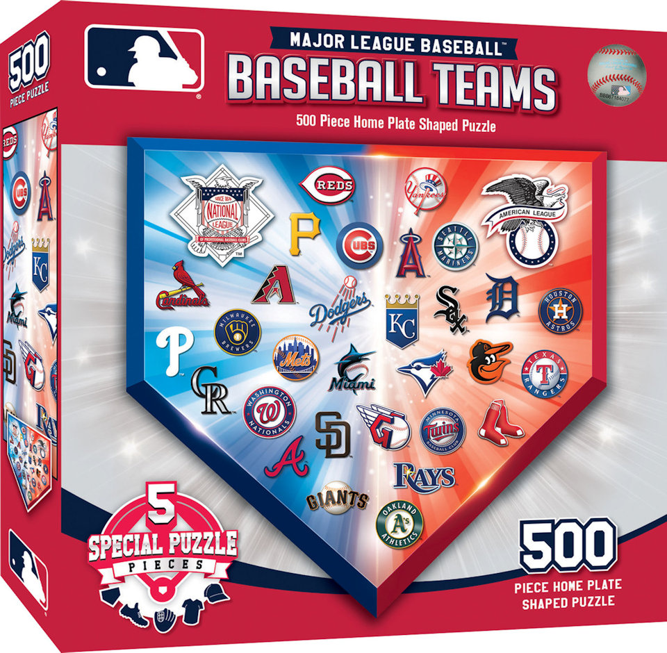 MLB Team Logos Home Plate Shaped 500 Piece Baseball Puzzle LESS THAN 6 ...