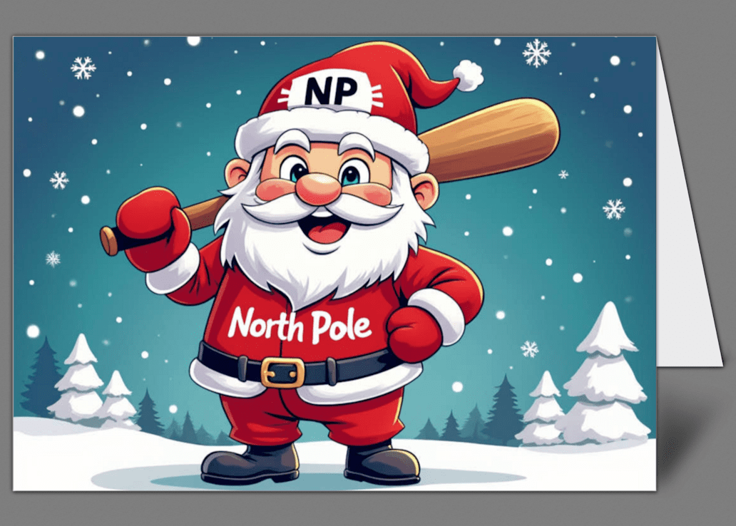 Personalized North Pole Baseball Santa Claus Christmas Cards