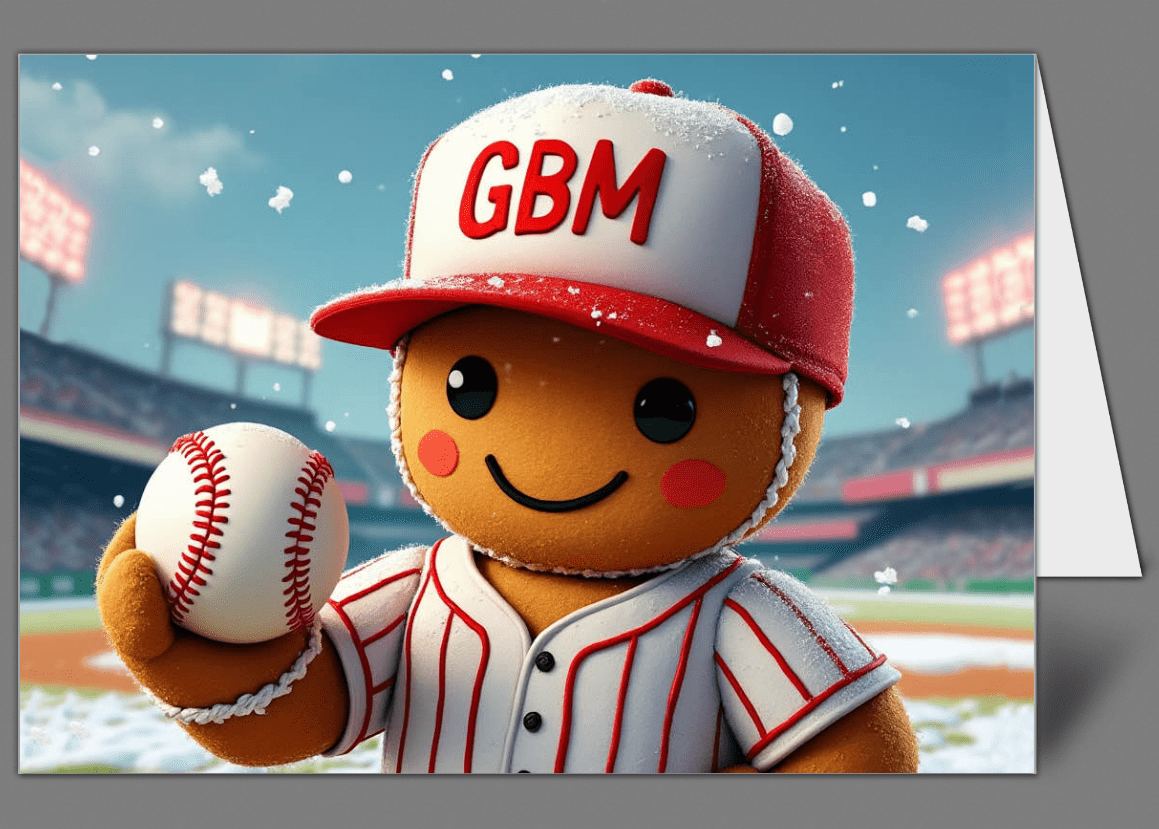 Personalized Baseball Ginger Bread Man Christmas Cards