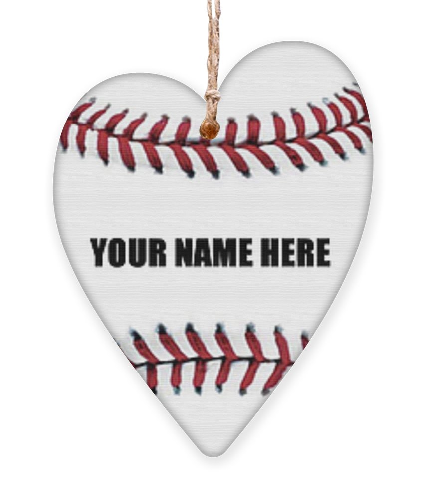 Personalized Baseball Heart Shaped Wooden Christmas Ornament