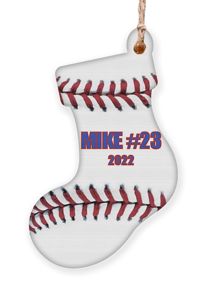 Personalized Baseball Stocking Shaped Wooden Christmas Ornament