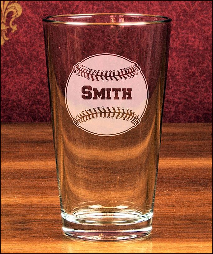 Personalized Baseball 16oz Etched Pint Glass 4 DESIGNS!