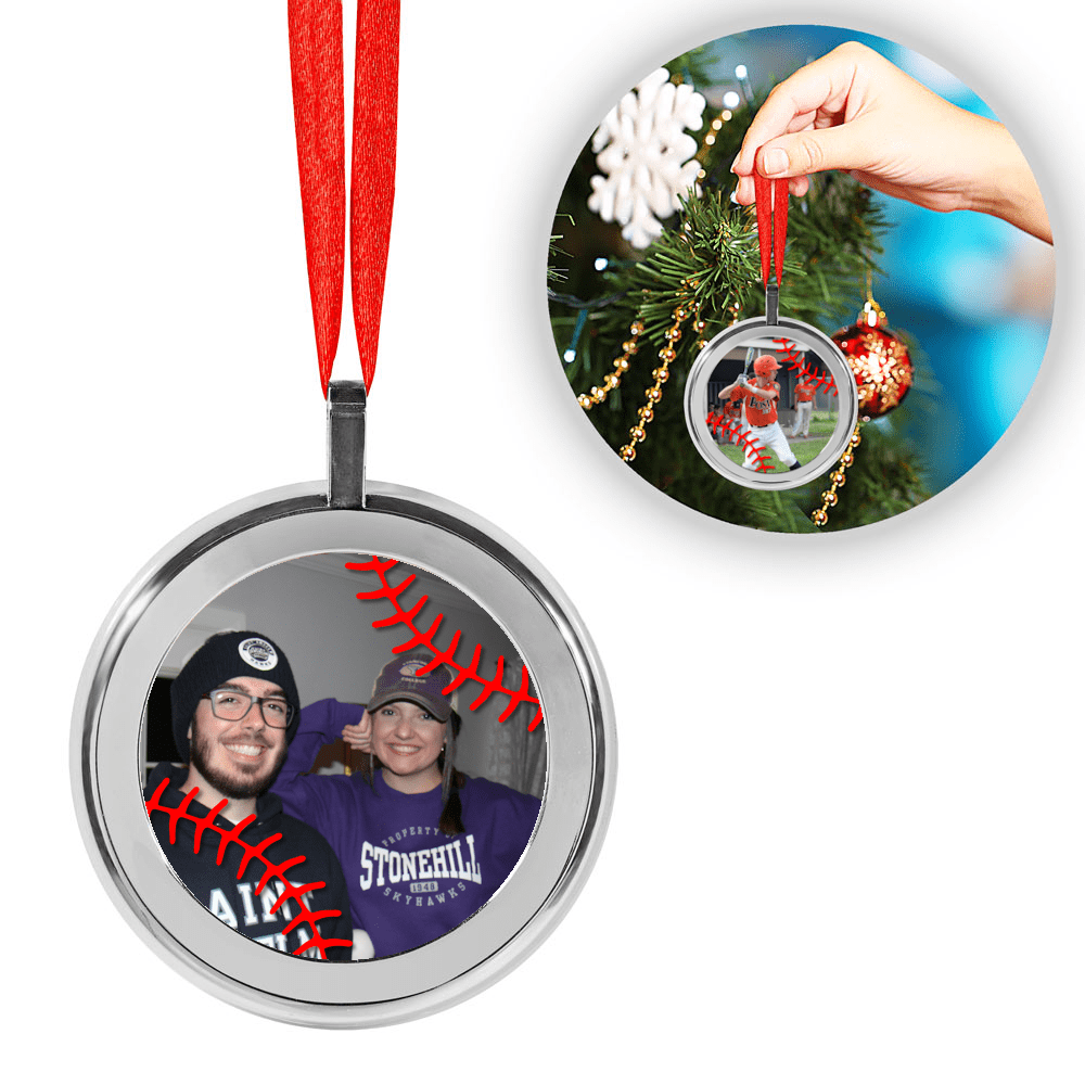 Personalized Stainless Steel Round Frame Engraved Baseball Photo ...