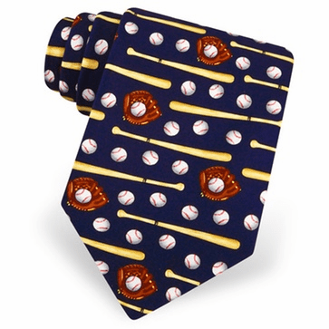 Play Ball Navy Blue Baseball Silk Necktie Tie
