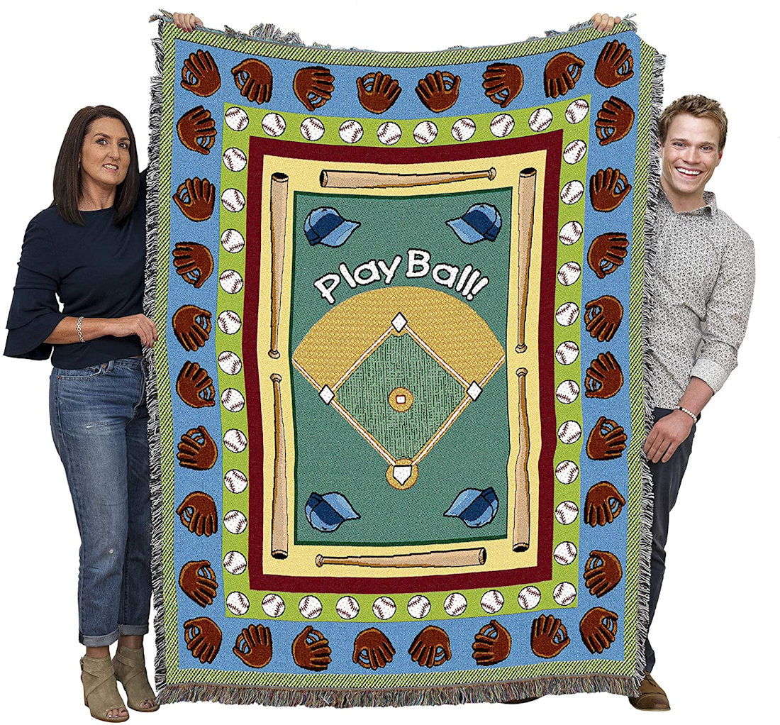 Play Ball Baseball Cotton Woven Throw Blanket