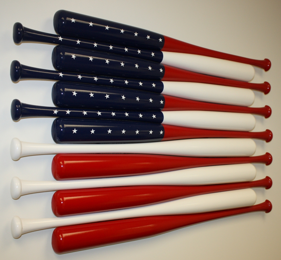 Red, White and Blue American Flag made with Maple Baseball Bats