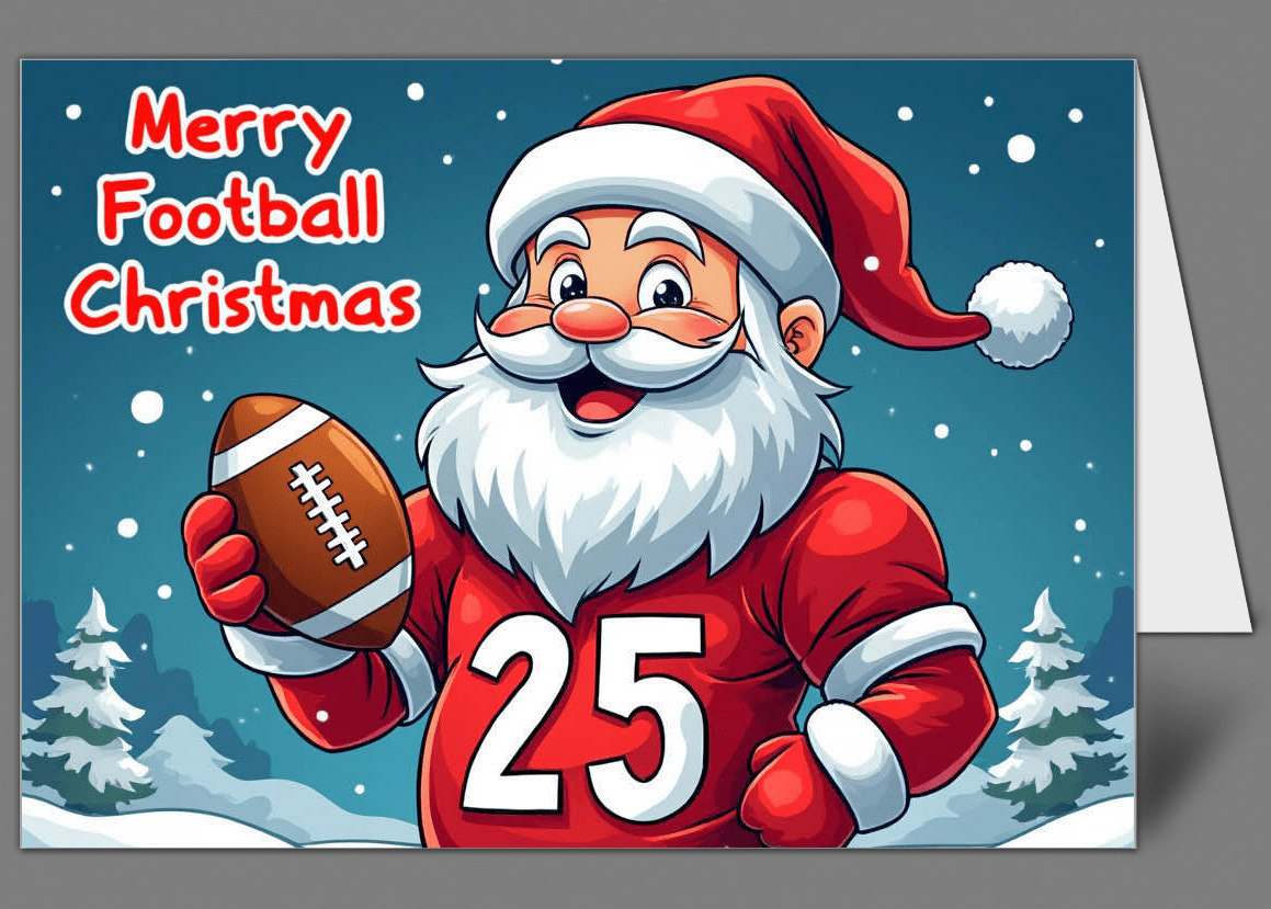 Personalized Santa Claus Merry Football Christmas Cards