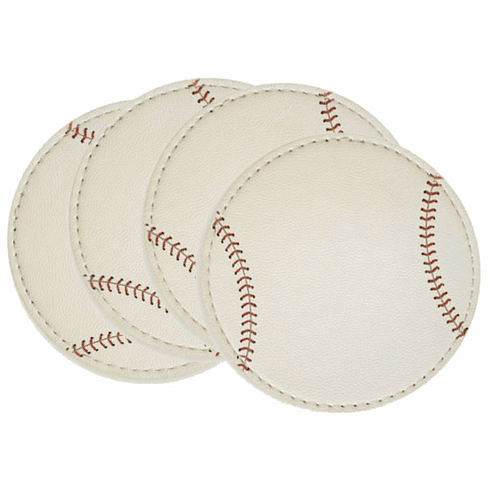 Set of 4 White Baseball Coasters