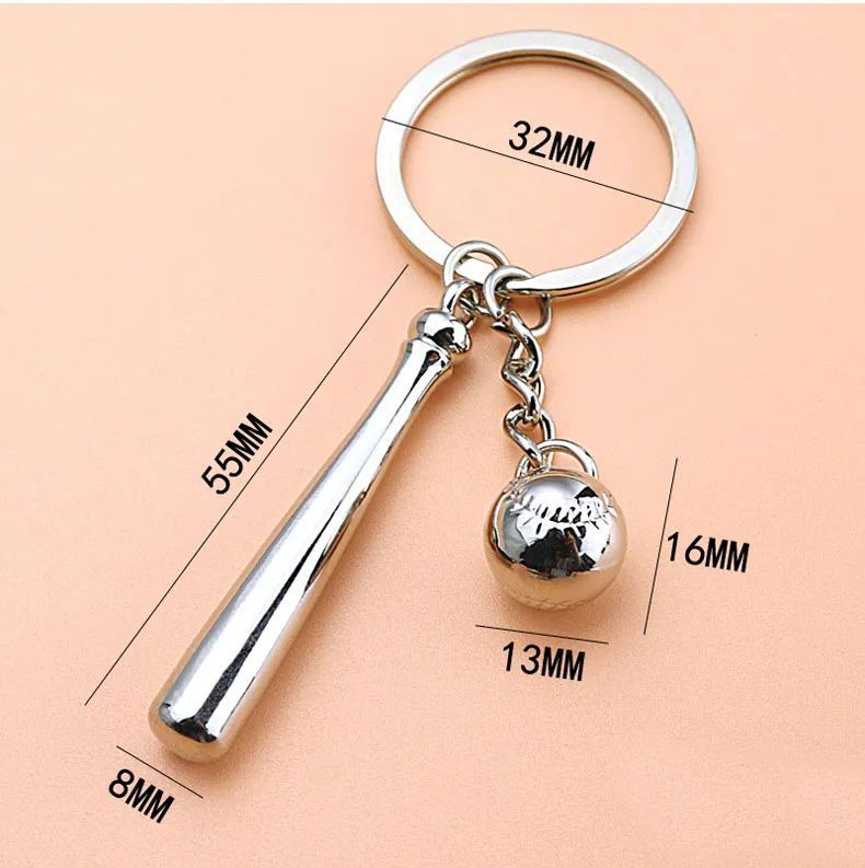 Silver Baseball and Bat Key Ring