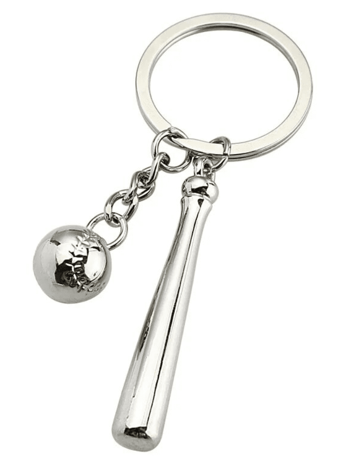 Silver Baseball and Bat Key Ring