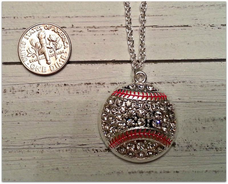 Silver Crystal Baseball Necklace