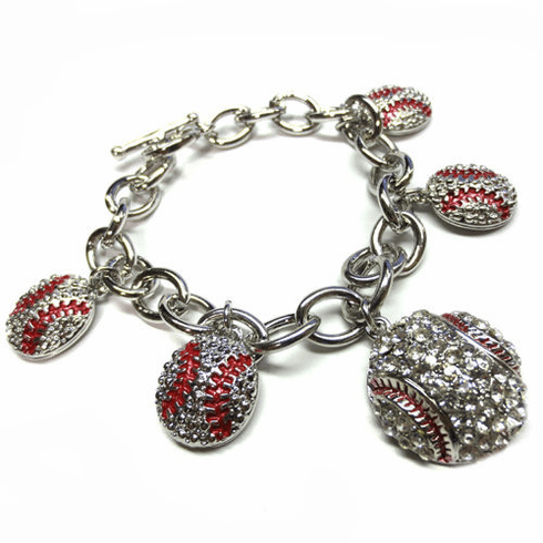 Silver Crystal Baseball Rhinestone Charms Toggle Bracelet ONLY 4 LEFT!