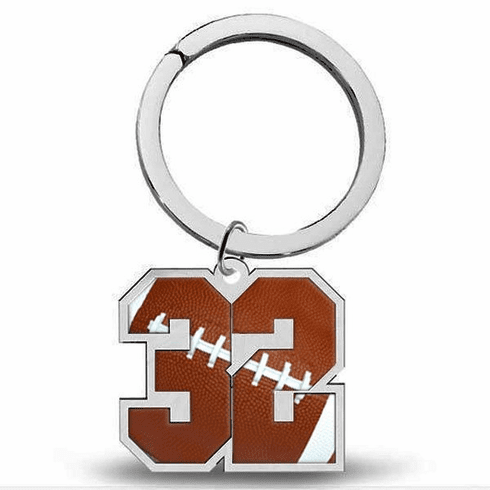 Sports Number Pendant Silver Key Chain Baseball Football or Basketball
