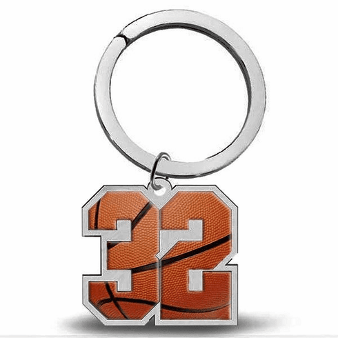Sports Number Pendant Silver Key Chain Baseball Football or Basketball