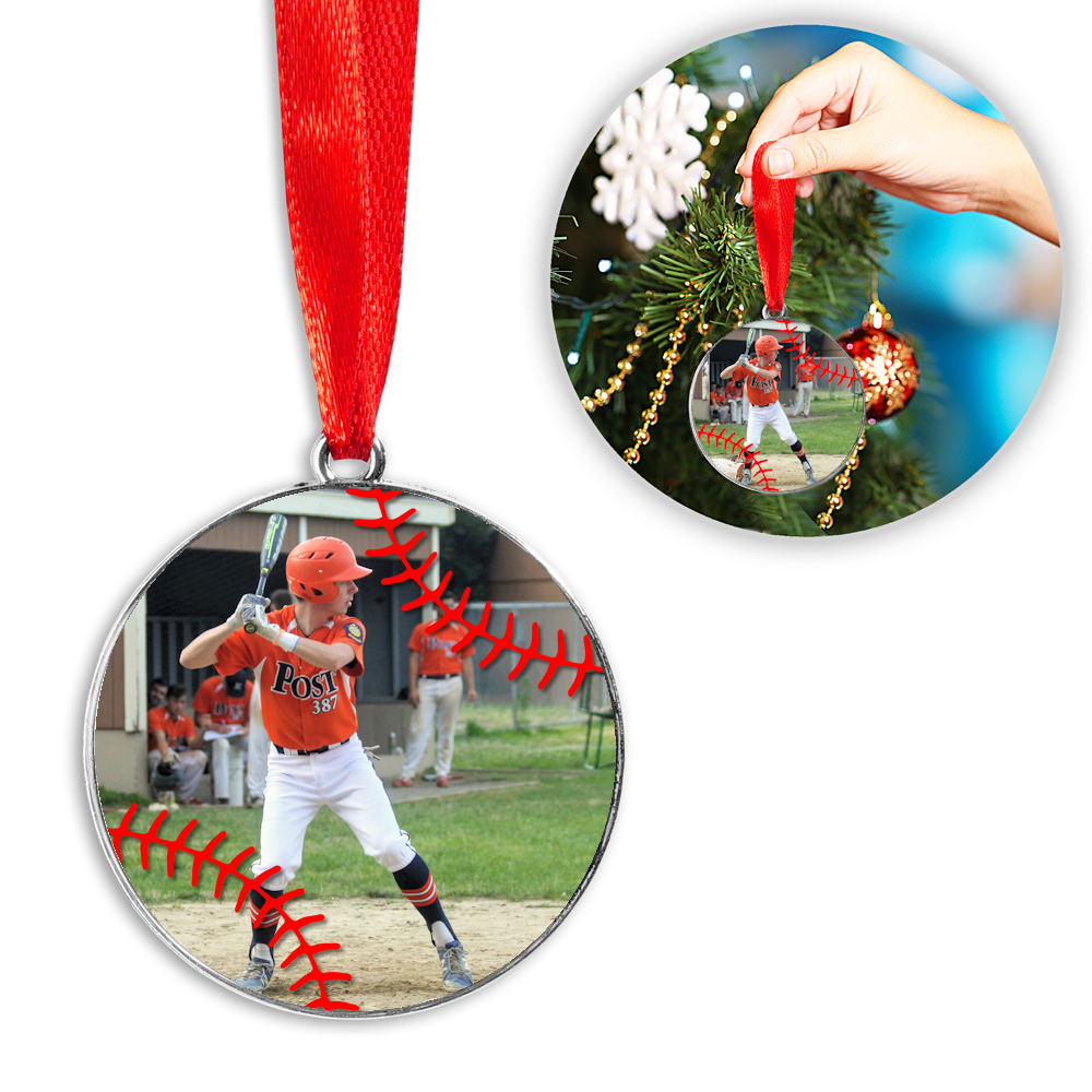 Personalized Stainless Steel Round Engraved Baseball Photo Christmas ...