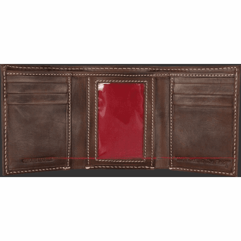 Vintage Brown Leather Baseball Stitch Trifold Wallet by Rawlings