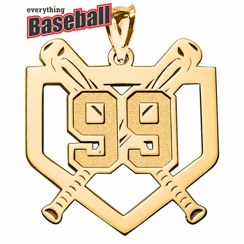 Home Plate Crossed Bats Baseball Number Pendant GOLD or SILVER