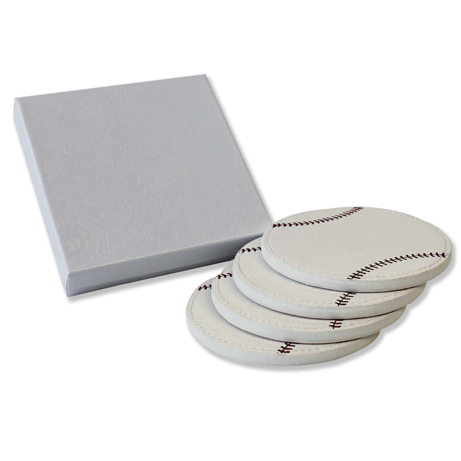 Set of 4 White Baseball Coasters